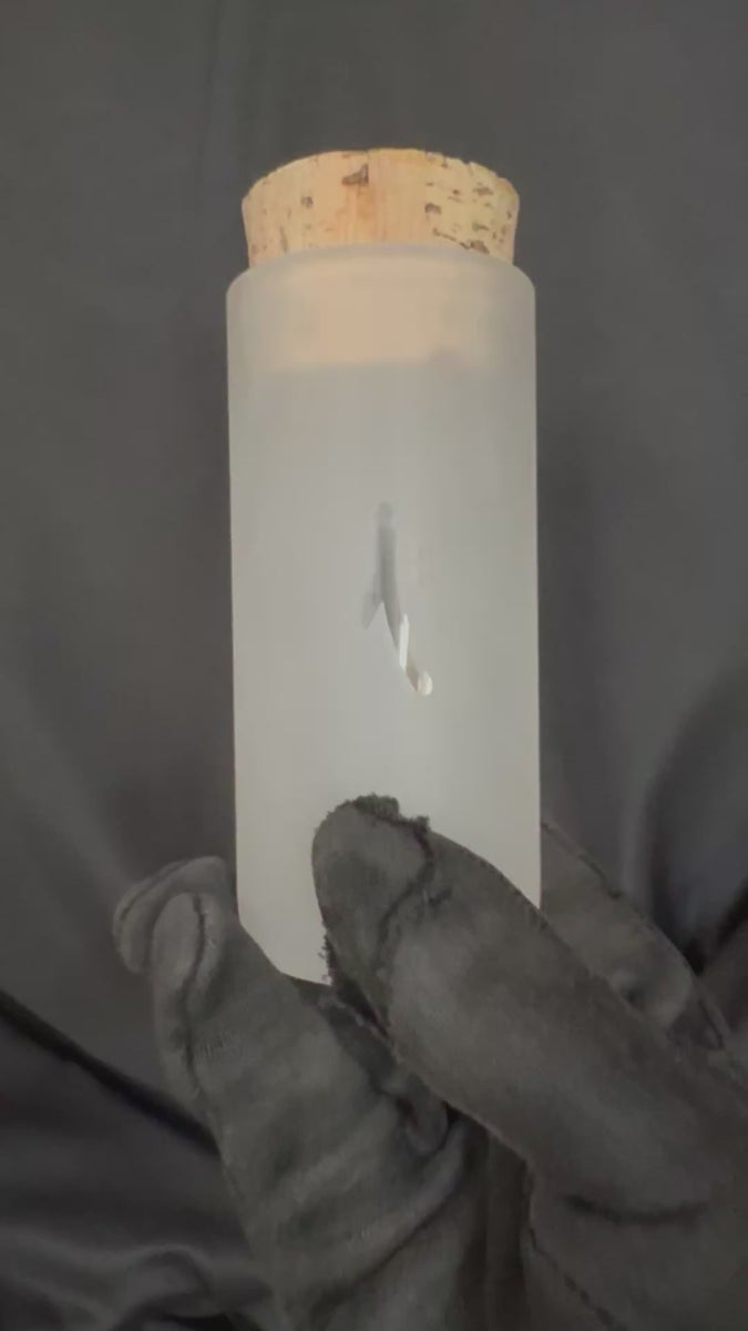 Sand blasted with logo window 1/2 OZ jars. – AshMe Glass