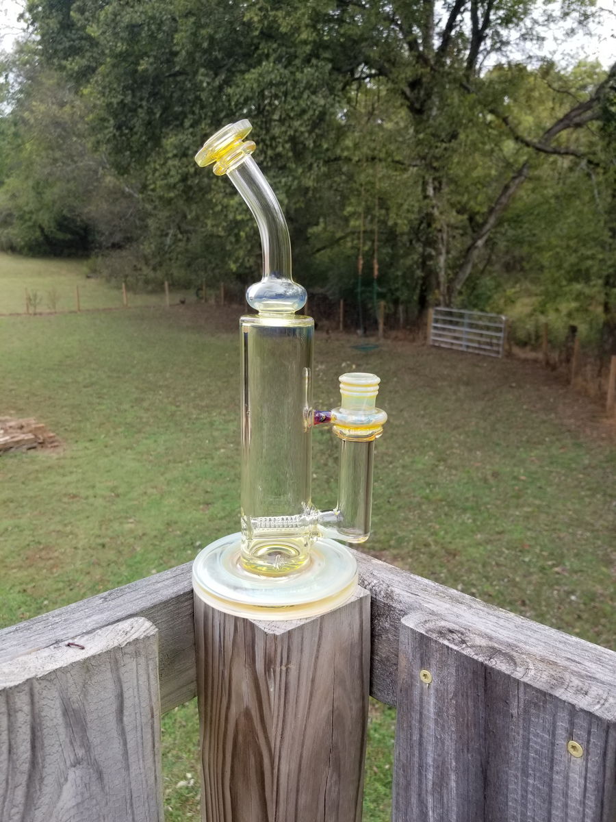 Rig Style Bubbler, 60 hole stacker perc with silver fume – AshMe Glass